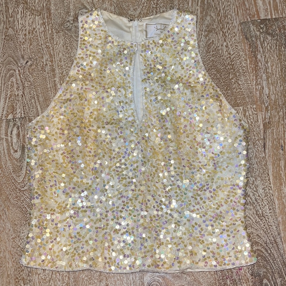 Vintage Vie Victoria Royal Cream Sequin Cut Out Blous… - Gem